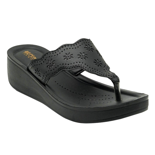 Aerowalk Women Black V-Shape Sandal with Laser Cut Upper (AT40_BLACK ...