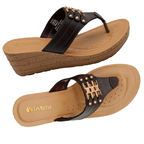 Inblu Women Brown V-Shape Sandal with Embelished Upper & Slip-On Closu ...