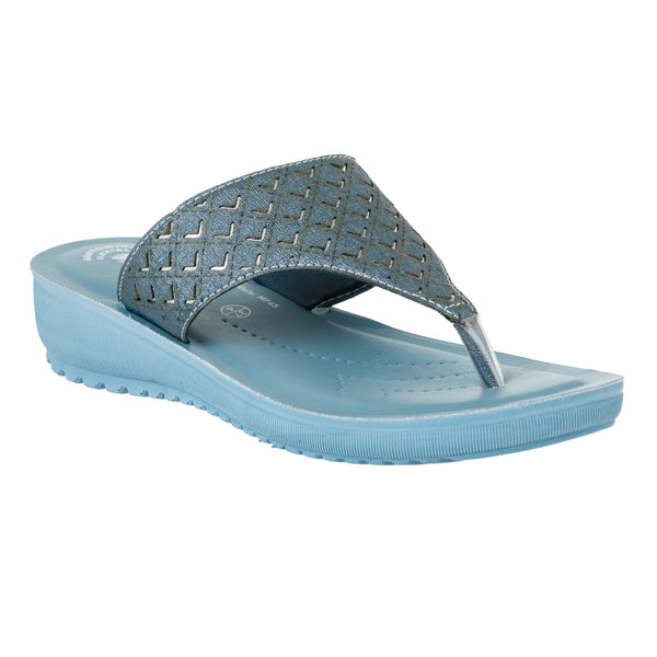 Inblu Women Teal Blue Thong Style Flat Sandal with Laser Cut Upper Sty ...
